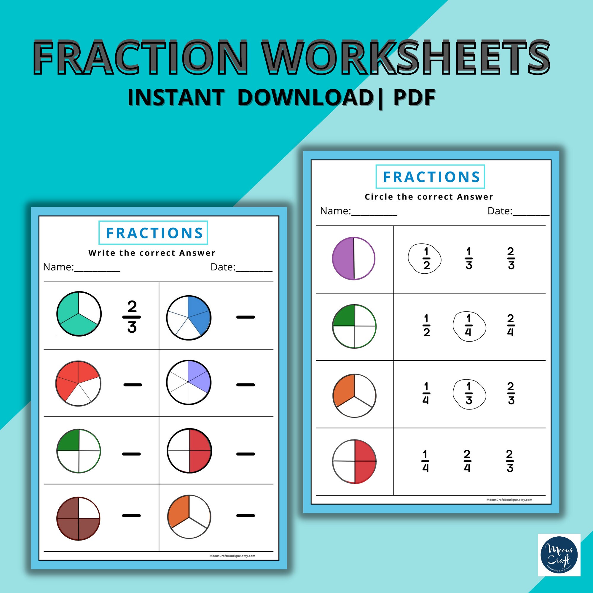 15 Printable Fraction Worksheets Basic Fractions Fraction Math Activity ...
