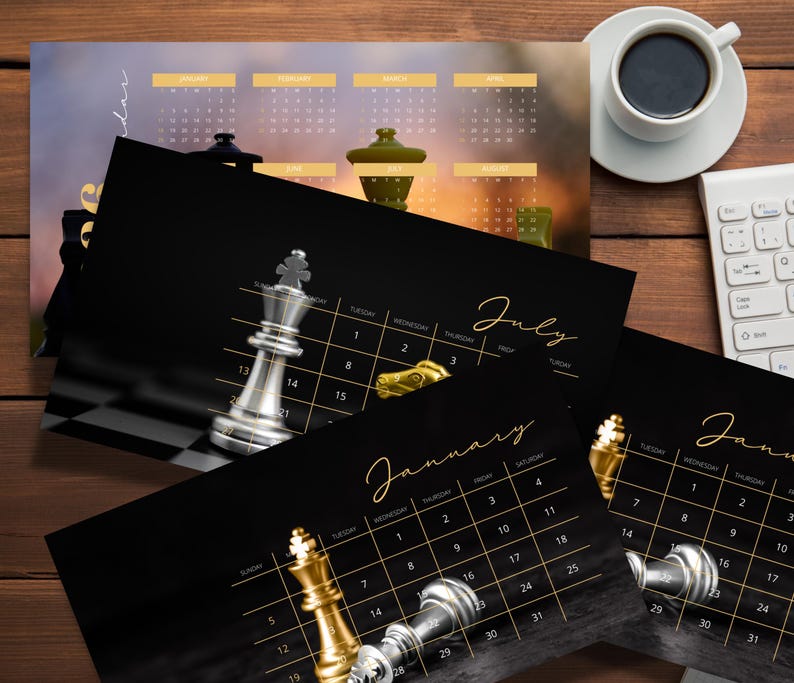 Printable 2025 Monthly Calendar Chess Theme Desk Calendar Monthly ...