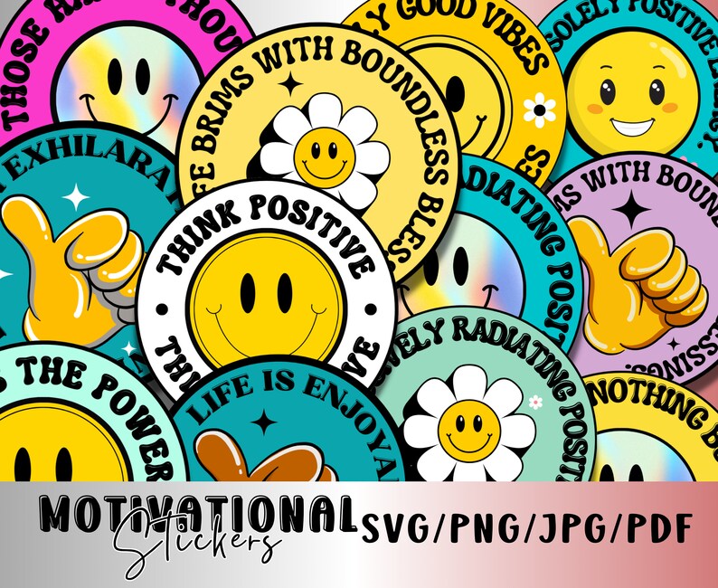 Motivational Stickers, 12 Inspirational Stickers, SVG PNG JPG Printable ...