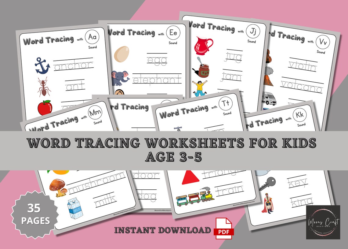 A to Z Alphabet Word Tracing Worksheets for Preschoolers and Elementary ...