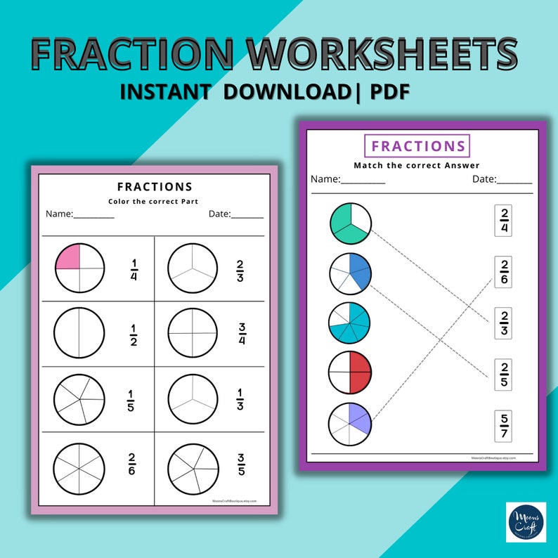 15 Printable Fraction Worksheets Basic Fractions Fraction Math Activity ...