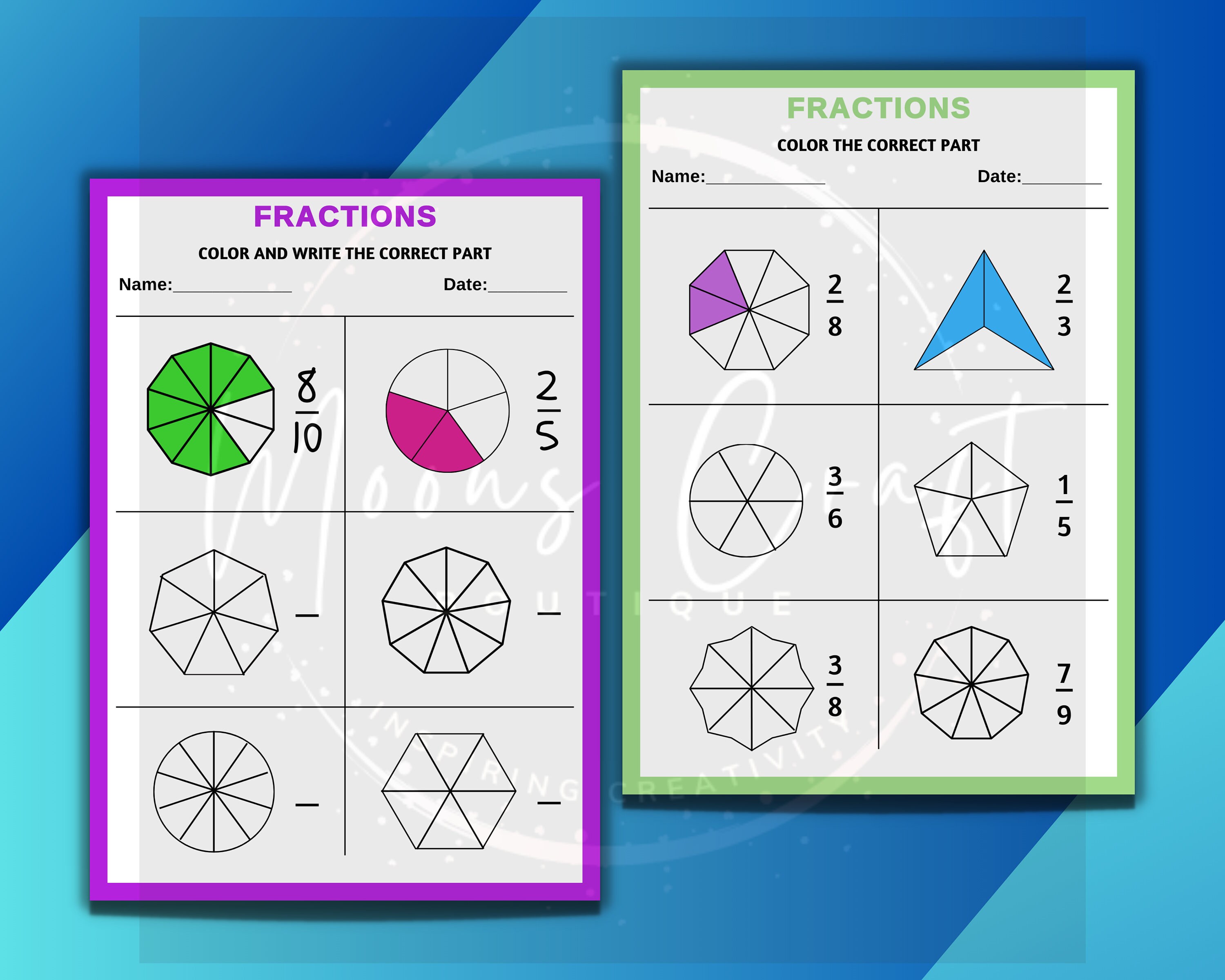 Printable Fraction Worksheets. Fraction Worksheets Fraction - Etsy
