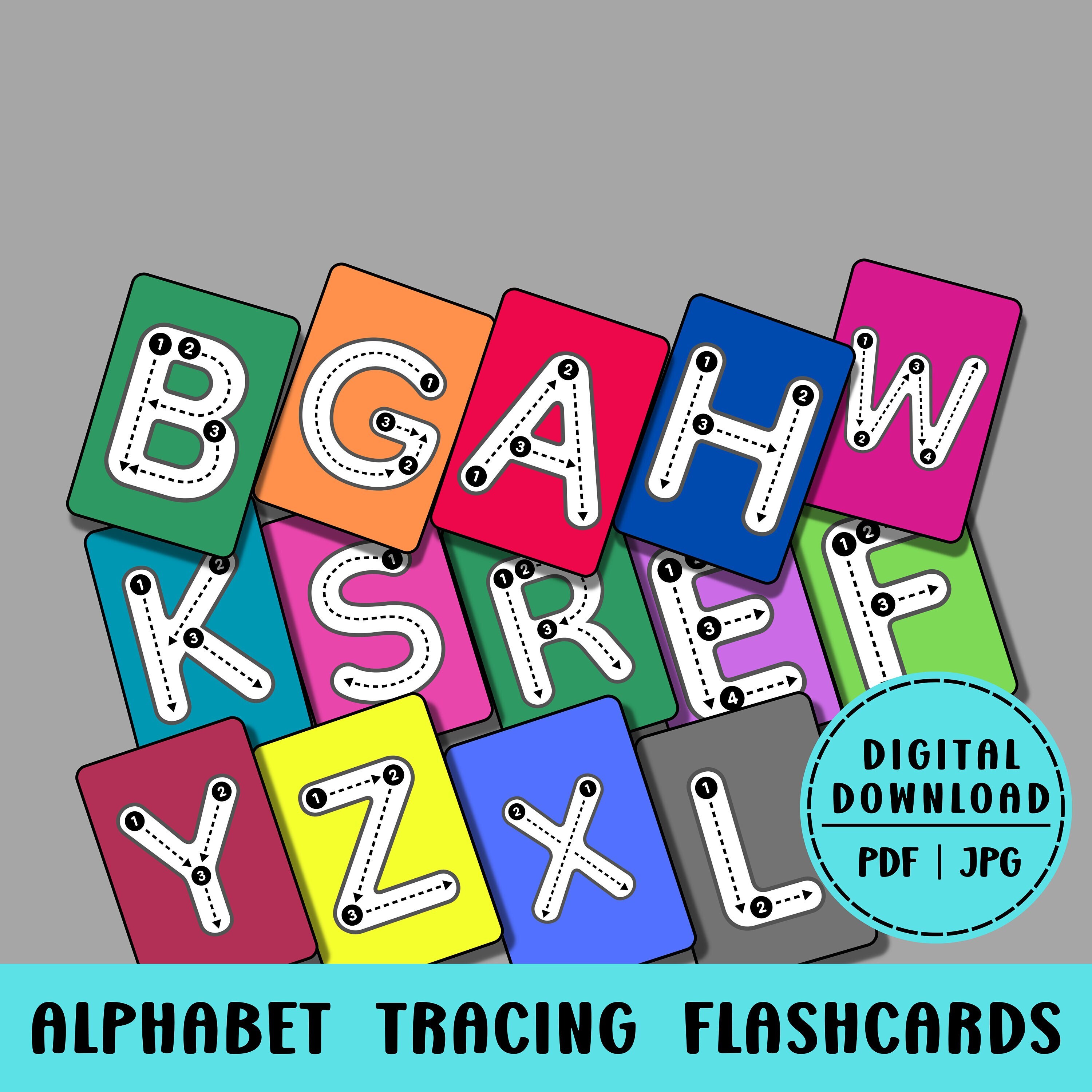 Alphabet Tracing Flashcards, Alphabet Uppercase Letters, Alphabet Cards ...