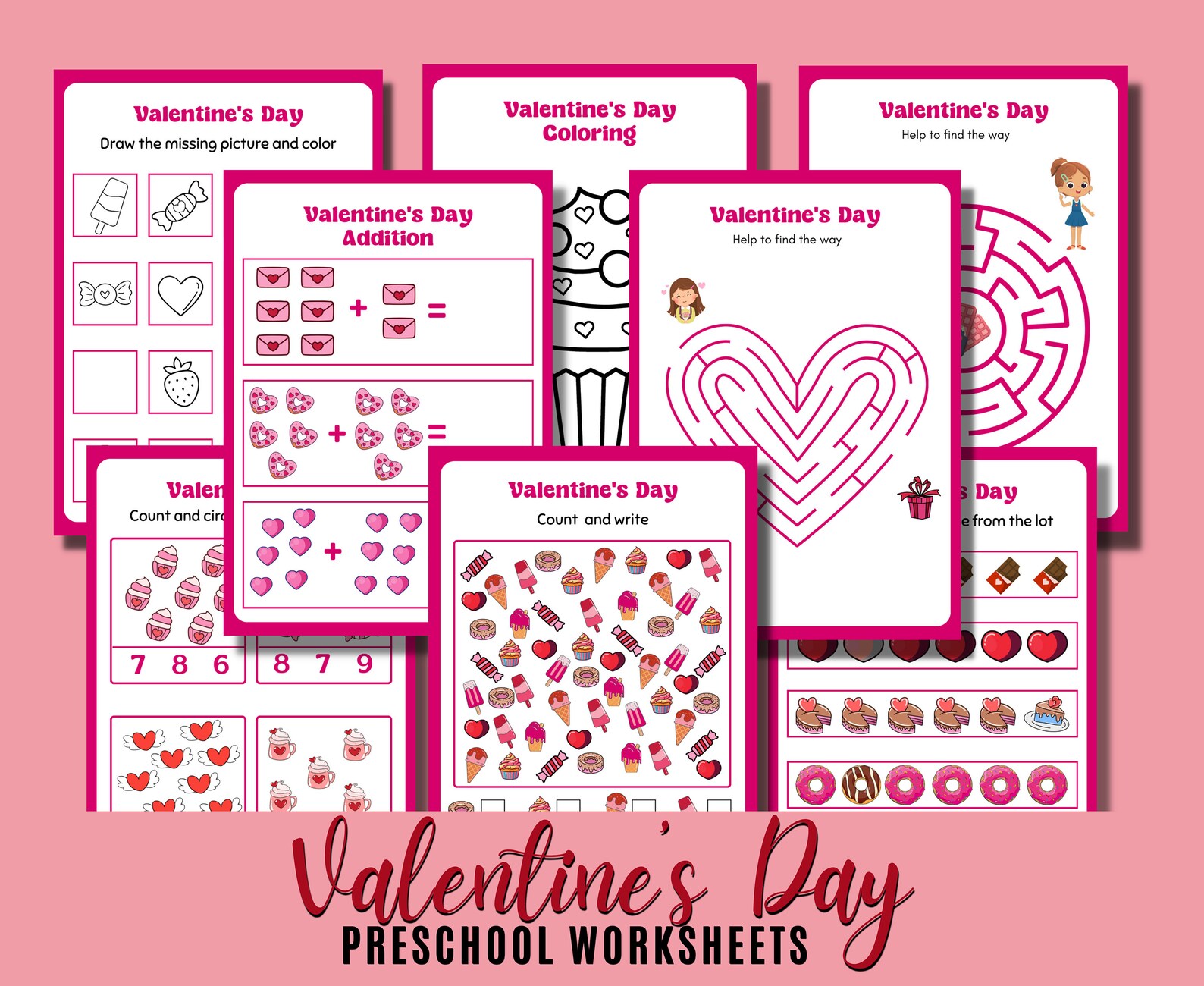 Valentine's Day Preschool Worksheets, Kids Valentine's Day Activity ...