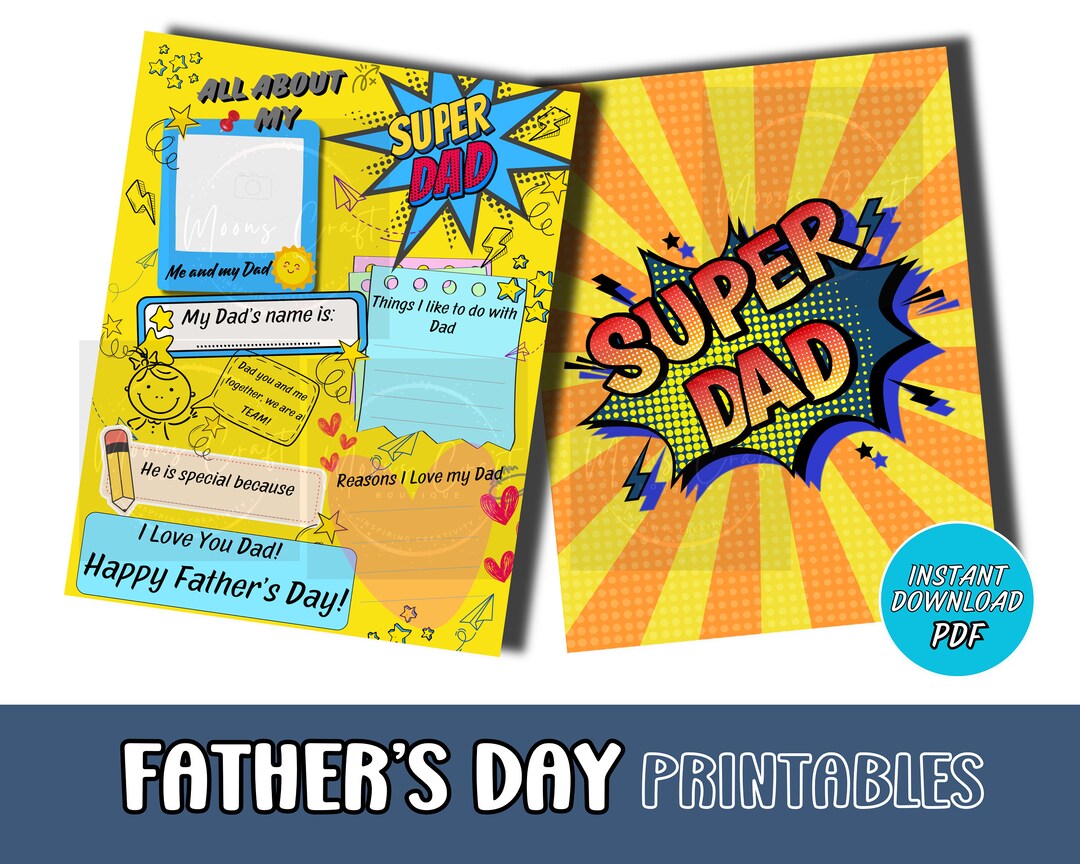 Father's Day Printables, All About My SUPER DAD, Instant Download ...