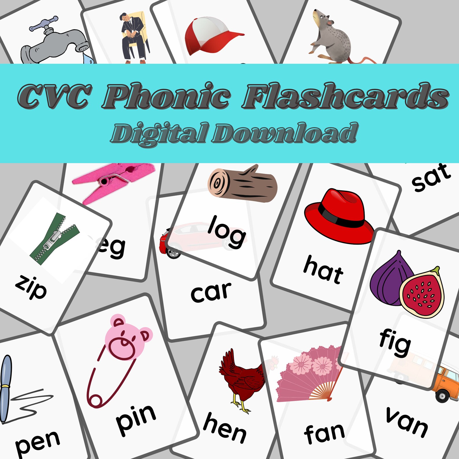 CVC Phonic Flashcards for Kids in Preschool, Kindergarten and ...