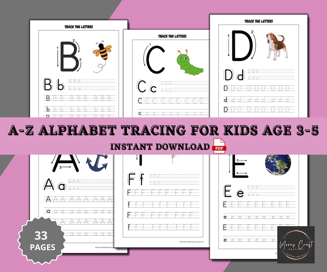 A-Z Alphabet Tracing Worksheets for Preschool & Elementary School Kids ...