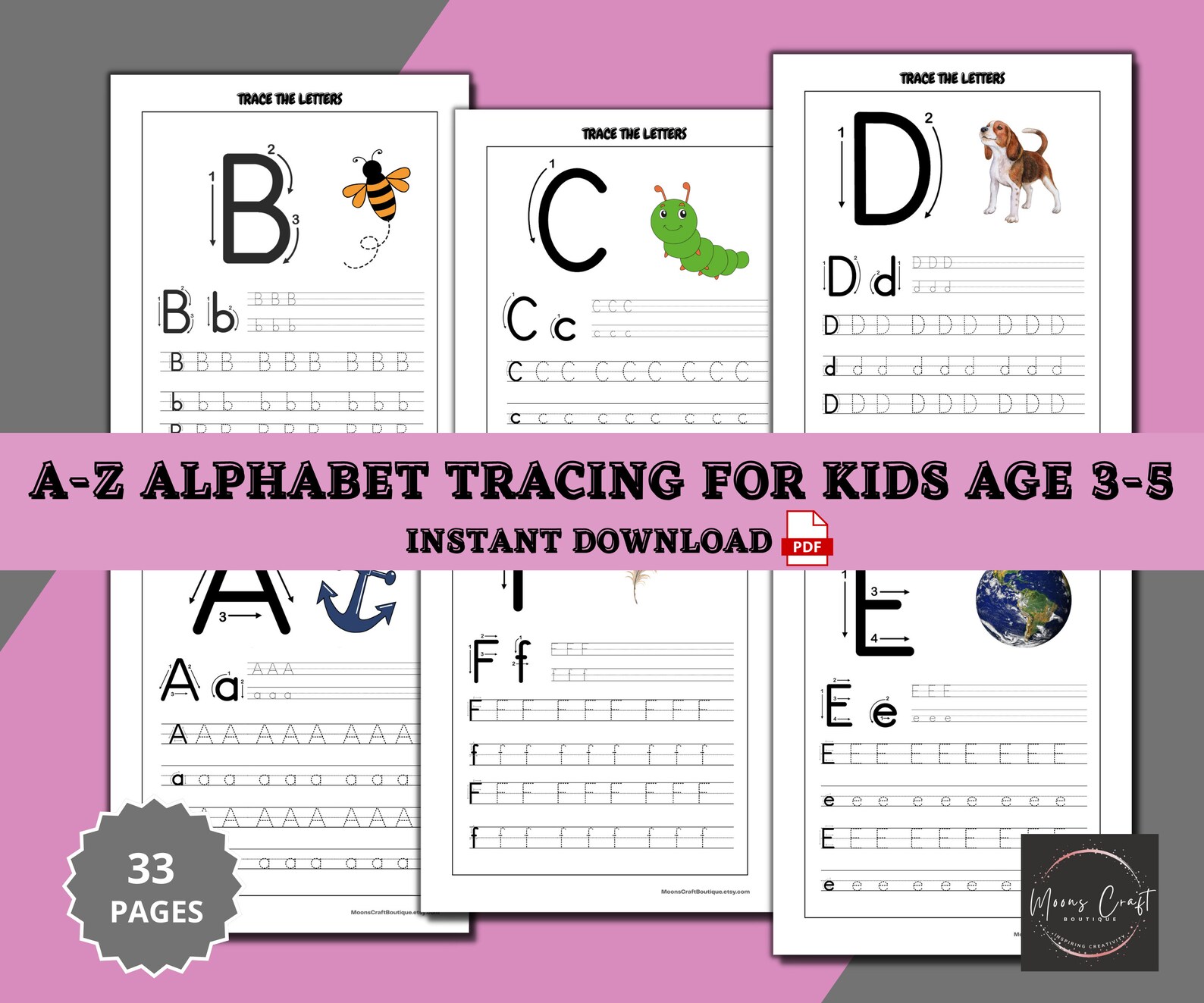 A-Z Alphabet Tracing Worksheets for Preschool & Elementary School Kids ...