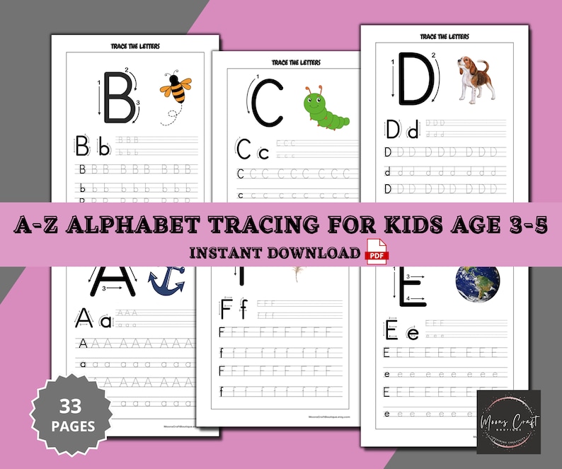 A-Z Alphabet Tracing Worksheets for Preschool & Elementary School Kids ...