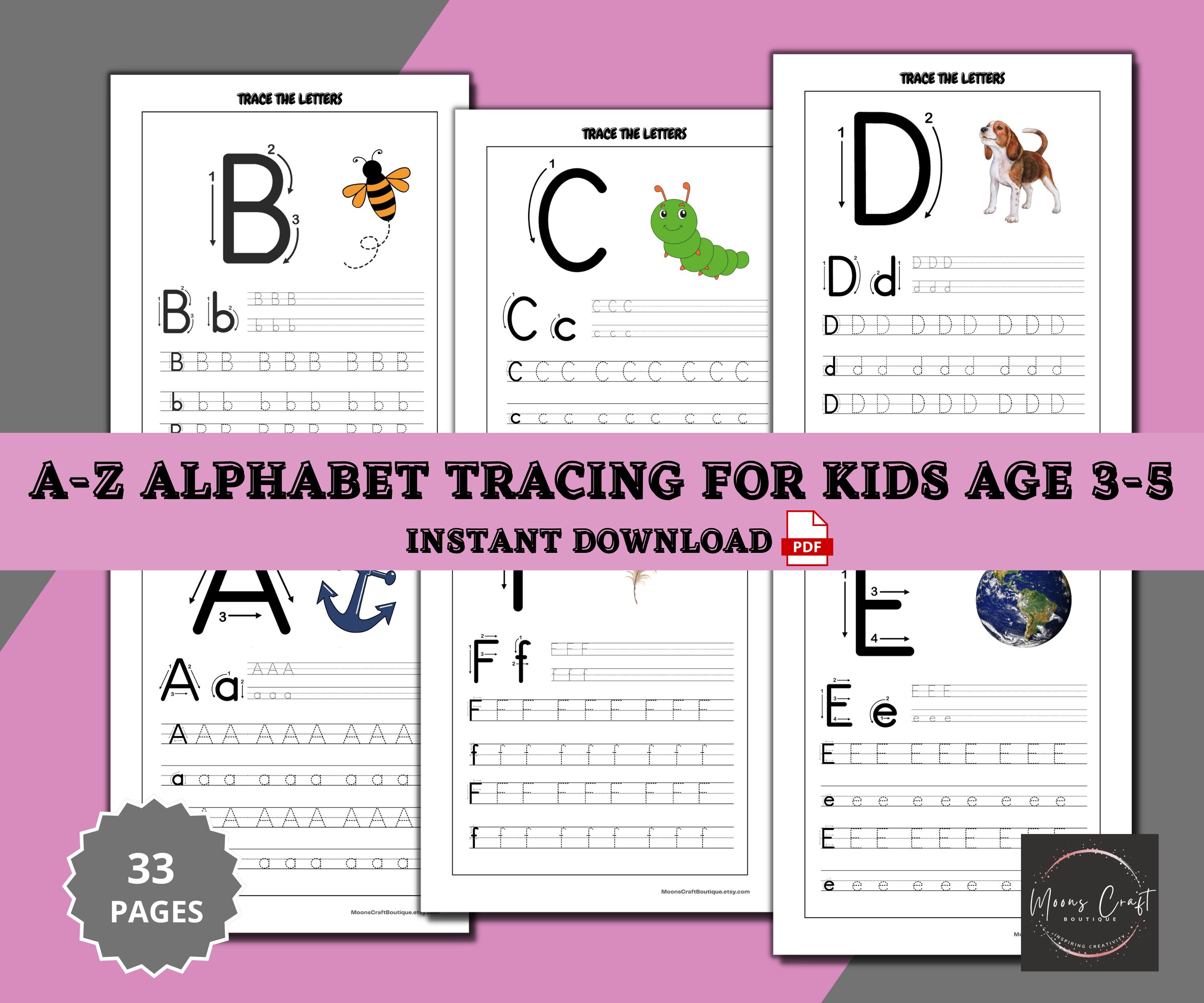 A-Z Alphabet Tracing Worksheets for Preschool & Elementary School Kids ...