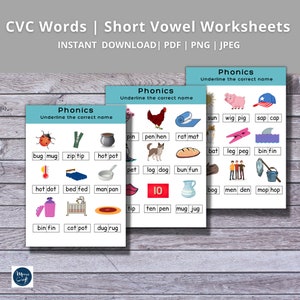 CVC Words, Pintable Short Vowel Sounds, Phonic Worksheets With Pictures ...