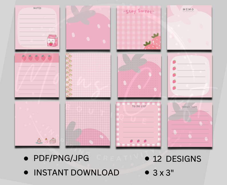 Notepads Printable Memo Pads Stationery Collection Cute Sticky Notepads ...