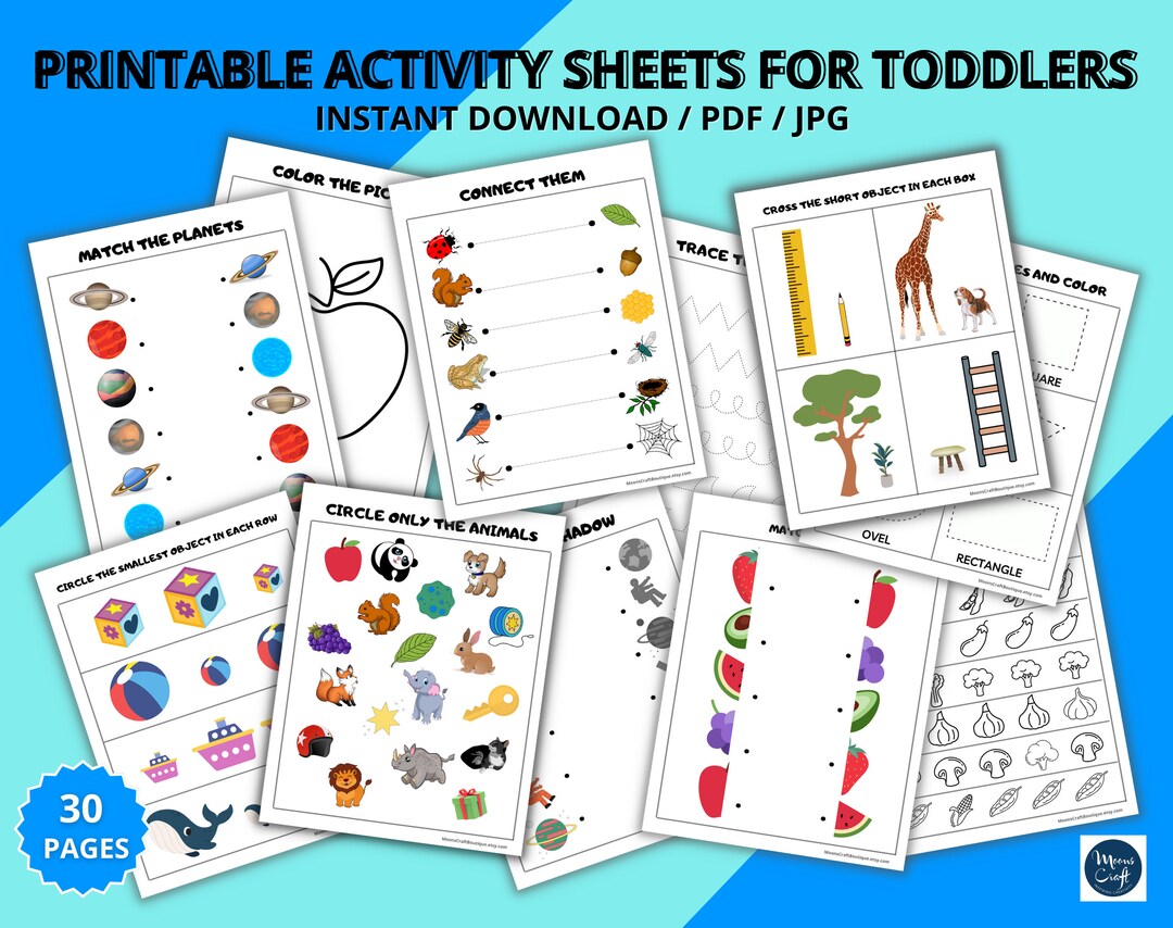 Printable Activity Sheets for Toddlers and Kindergarten Kids / - Etsy