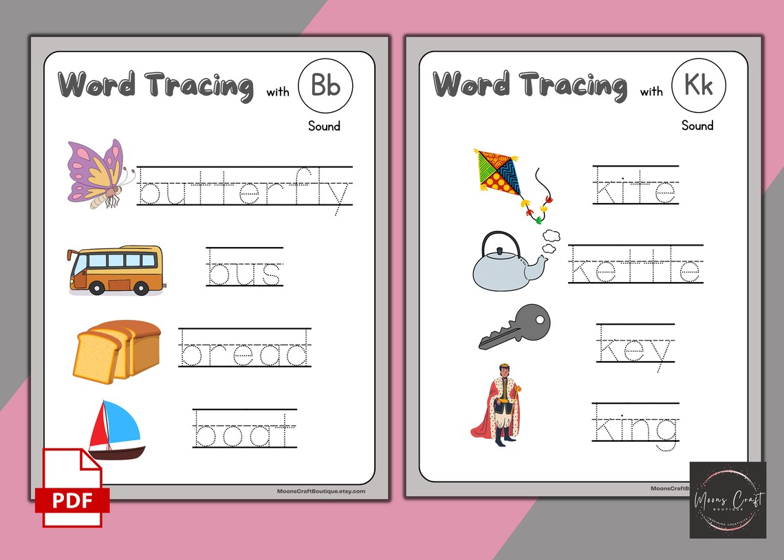 A to Z Alphabet Word Tracing Worksheets for Preschoolers and Elementary ...