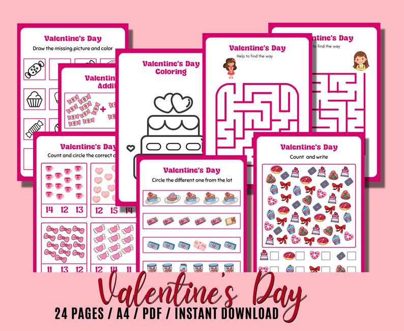 Valentine's Day Preschool Worksheets, Kids Valentine's Day Activity ...