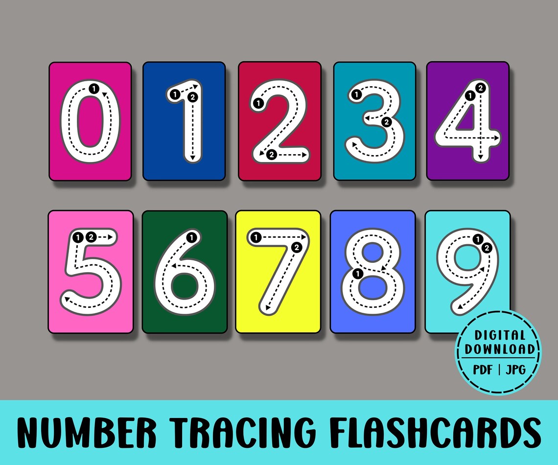 Numbers Tracing Flashcards, 0-9 Number Tracing, Number Flashcards, Home ...