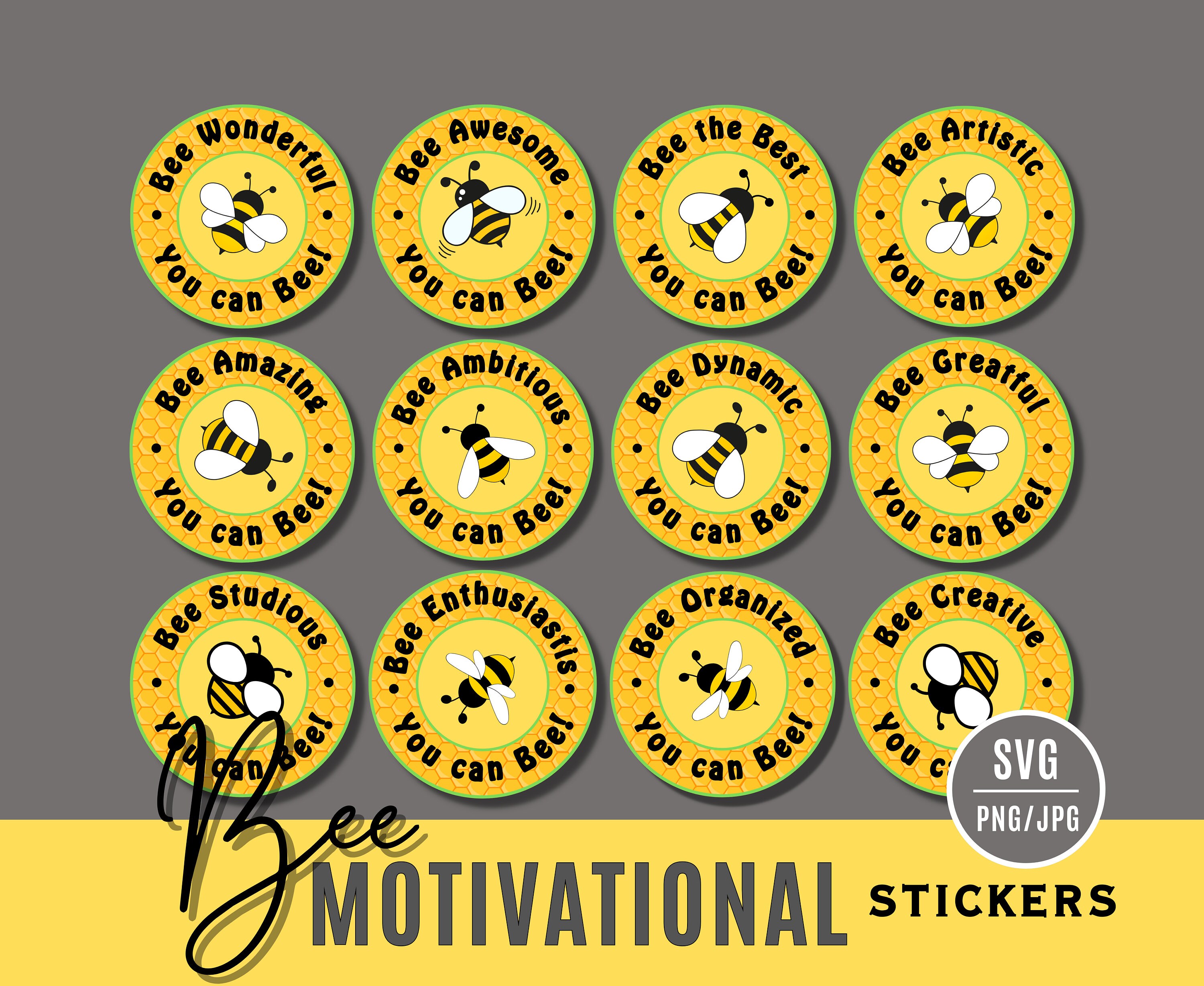 Printable Bee Stickers, Scrapbooking SVG, Motivational Stickers, Bee ...