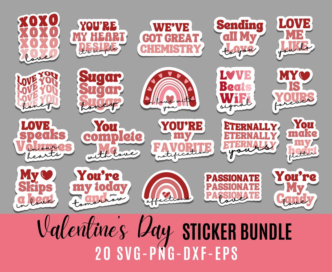 Valentine's Day Sticker Bundle, Valentine's SVG and PNG, Retro ...