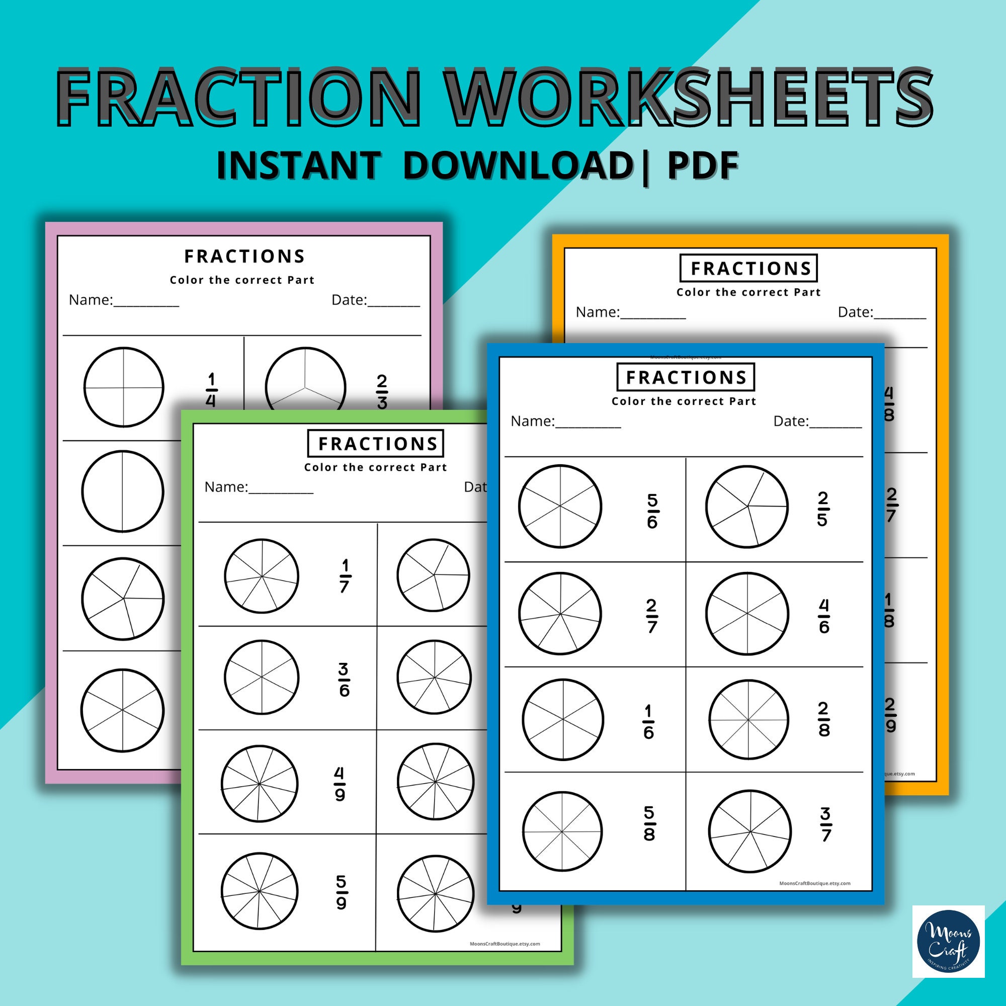 15 Printable Fraction Worksheets Basic Fractions Fraction Math Activity ...