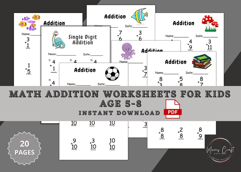 Math Addition Worksheets for Beginners Printable Math - Etsy