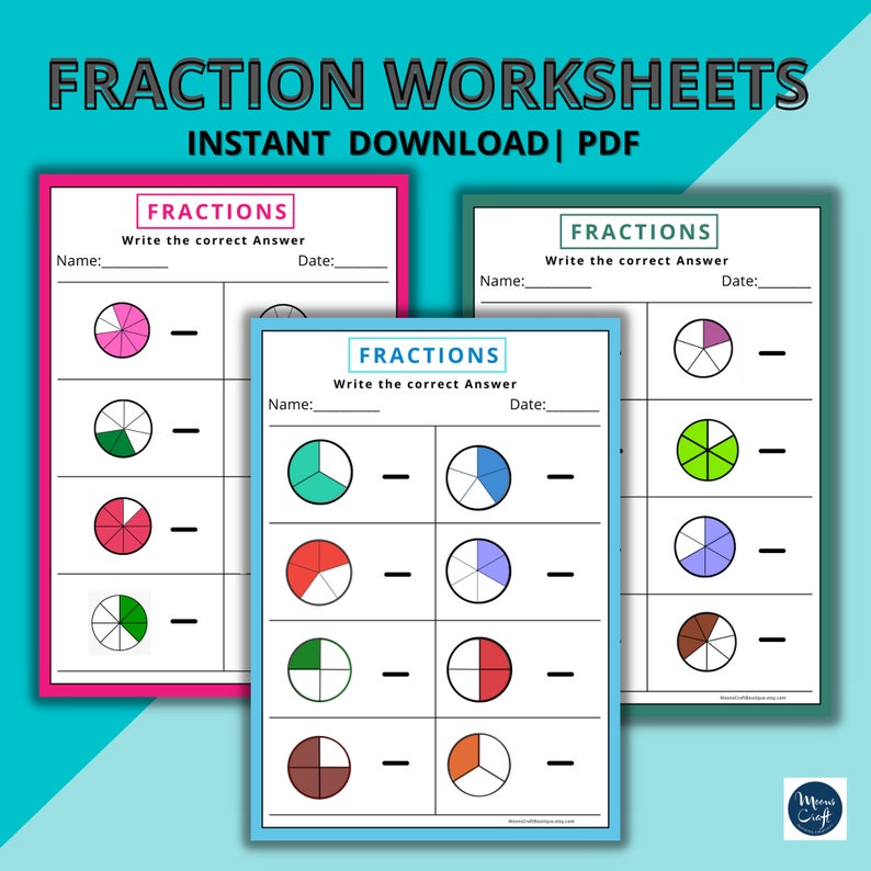 15 Printable Fraction Worksheets Basic Fractions Fraction Math Activity ...