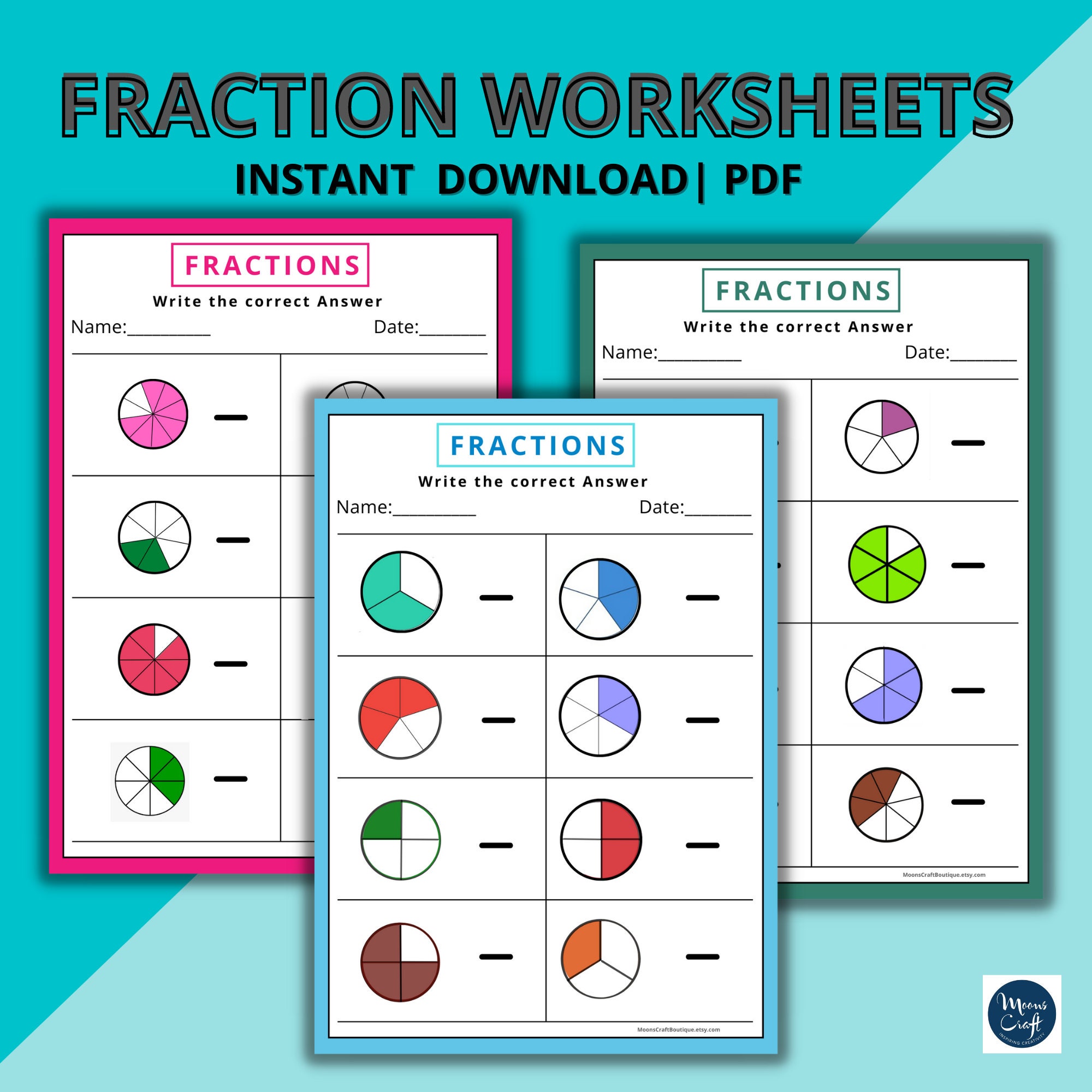 15 Printable Fraction Worksheets Basic Fractions Fraction Math Activity ...