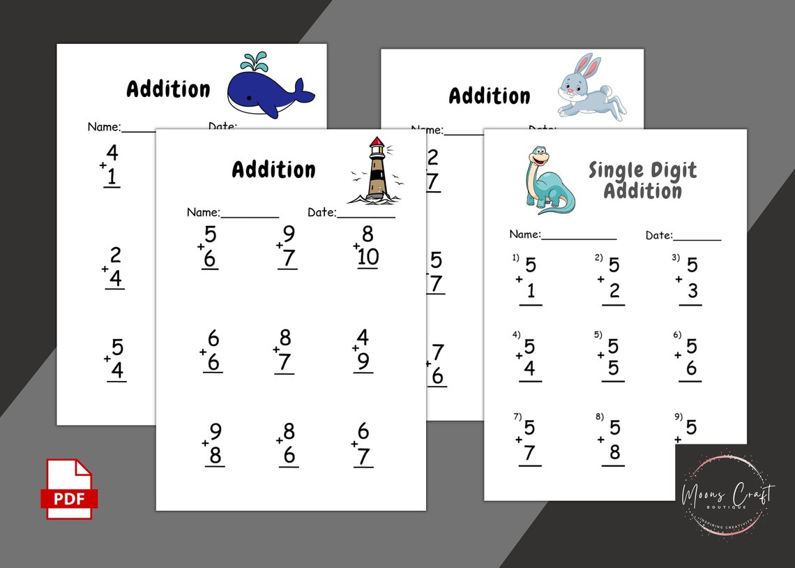 Math Addition Worksheets for Beginners Printable Math - Etsy
