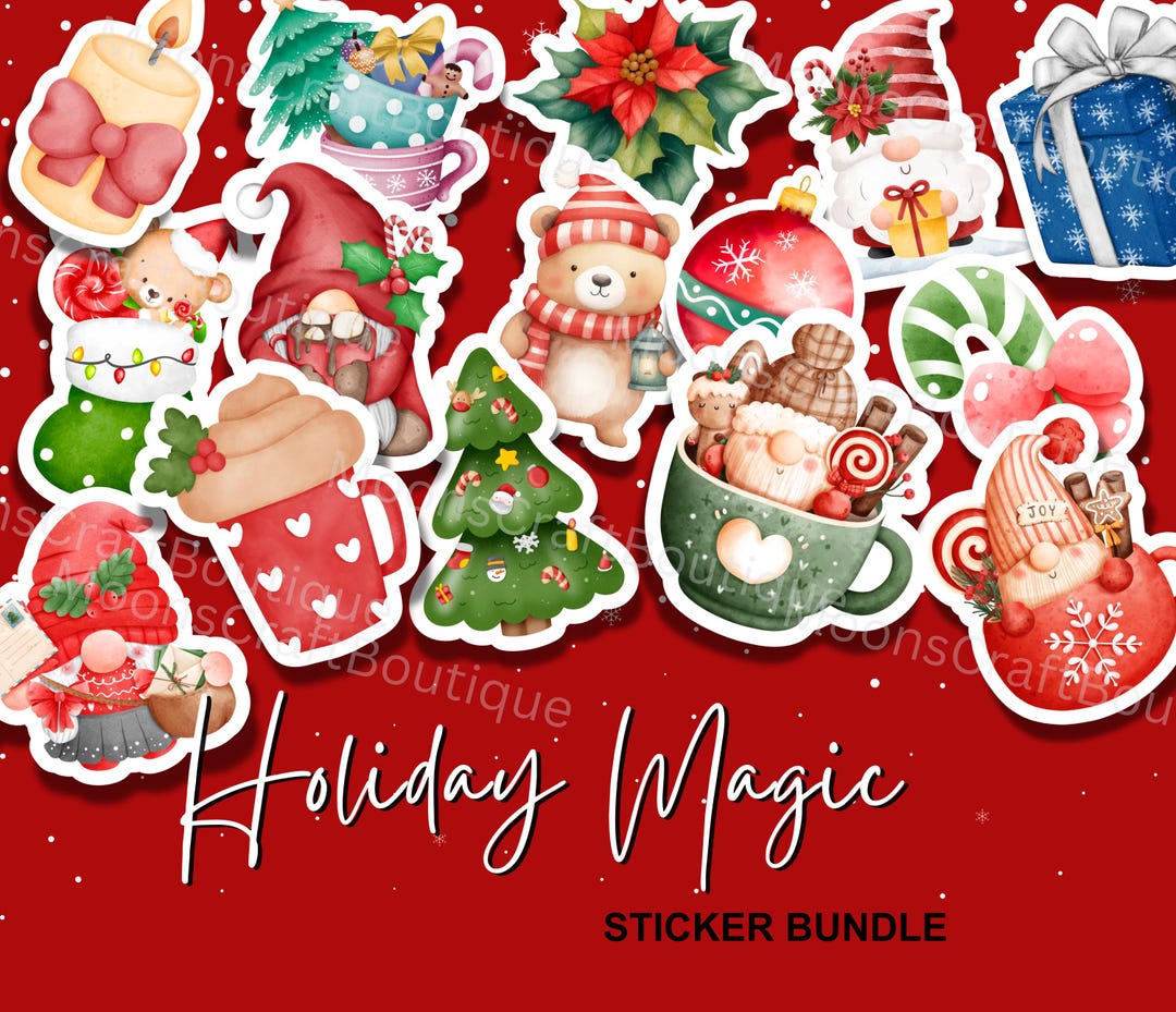 Printable Christmas Stickers PNG Sticker Bundle 50 Cute Christmas ...