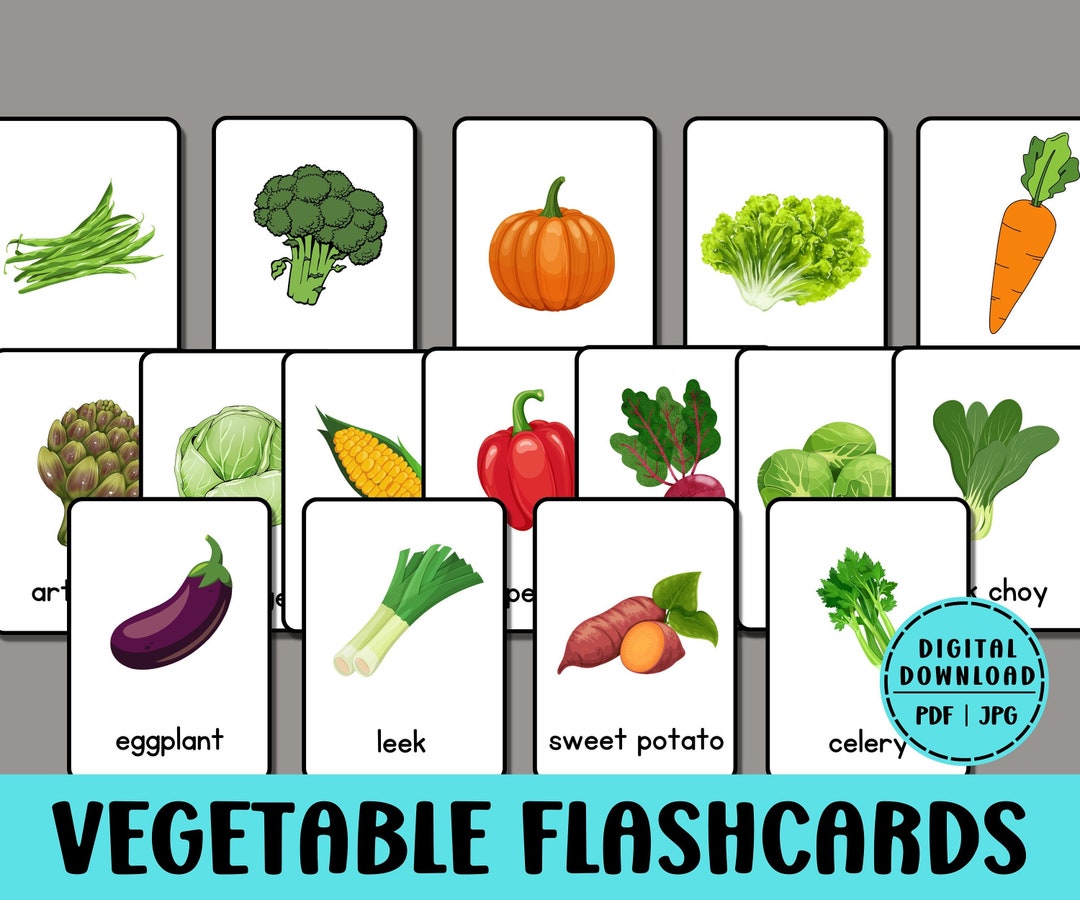 Vegetable Flashcards, Printable Flashcards, Preschool, Home School ...