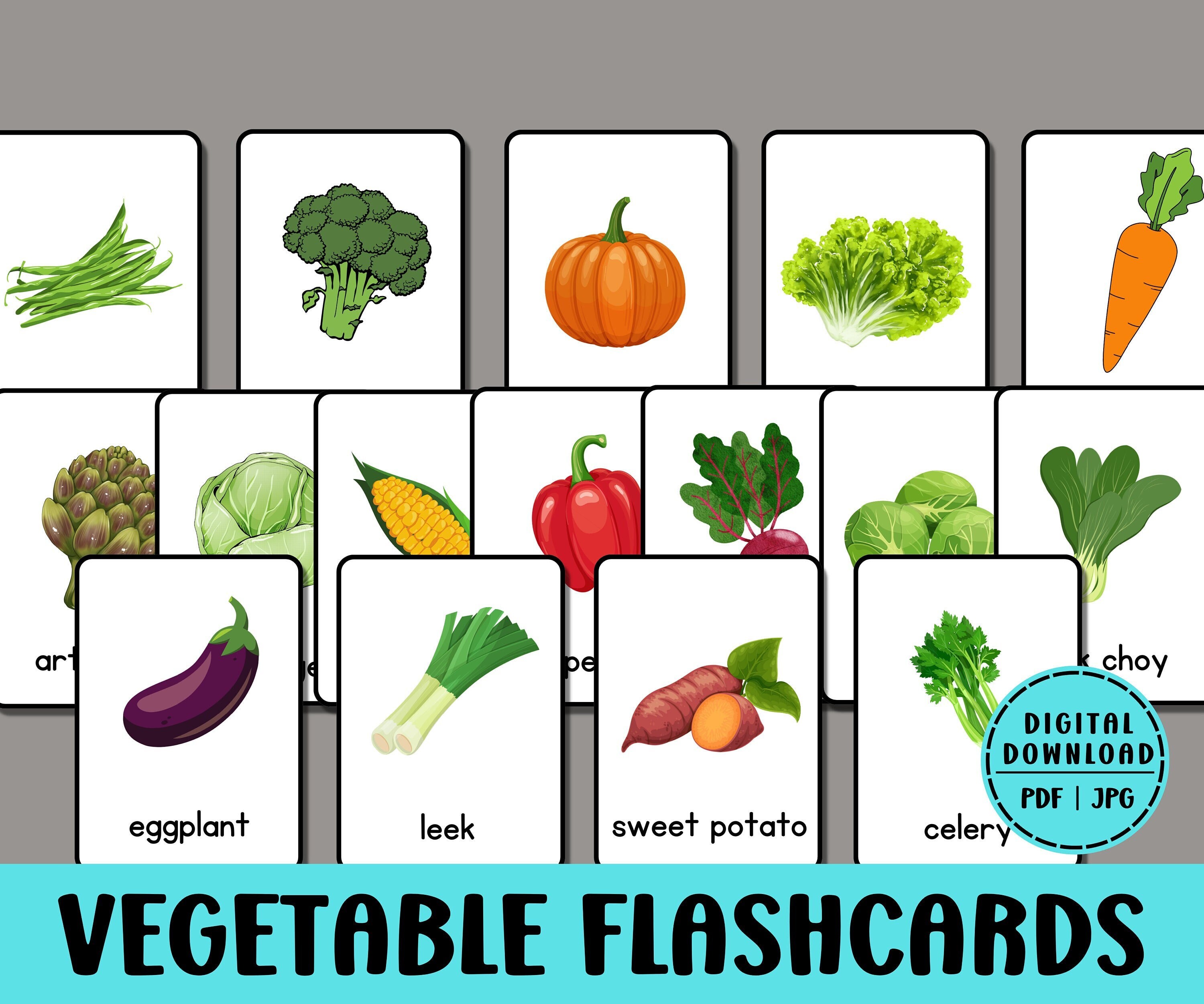 Vegetable Flashcards Printable Flashcards Preschool Home - Etsy