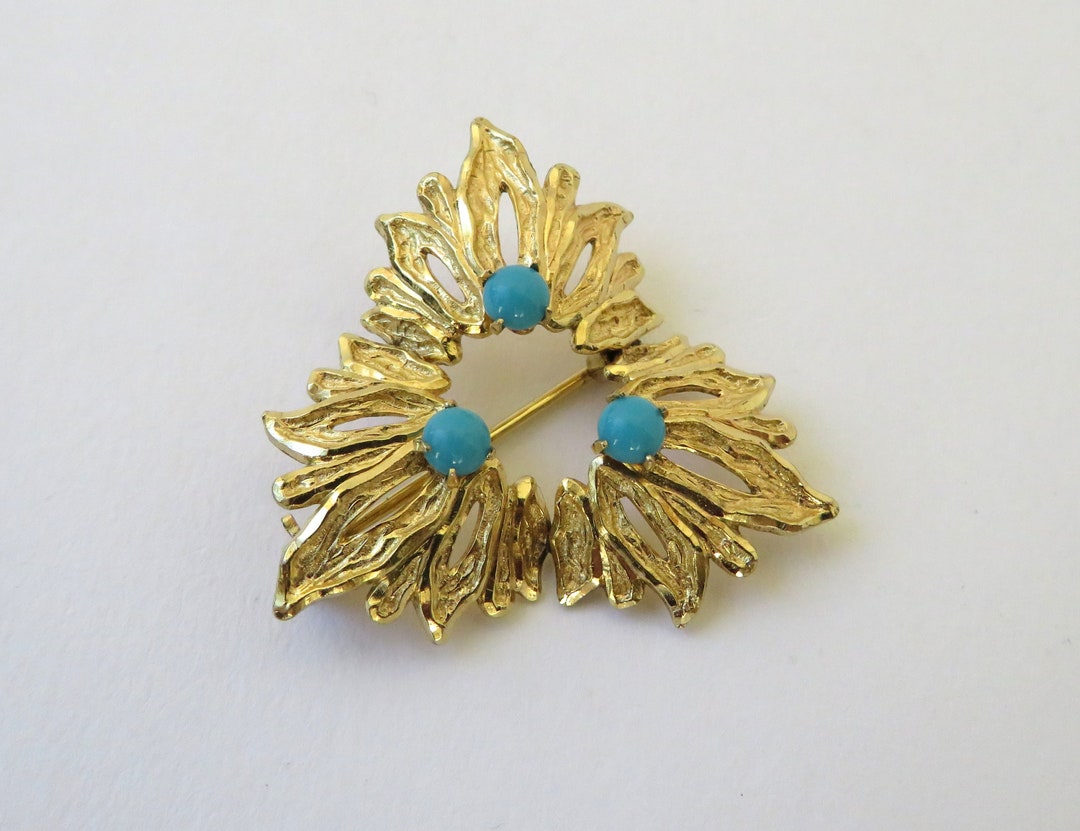 Broche vintage AD américaine couleur or avec pierres turquoise des ...