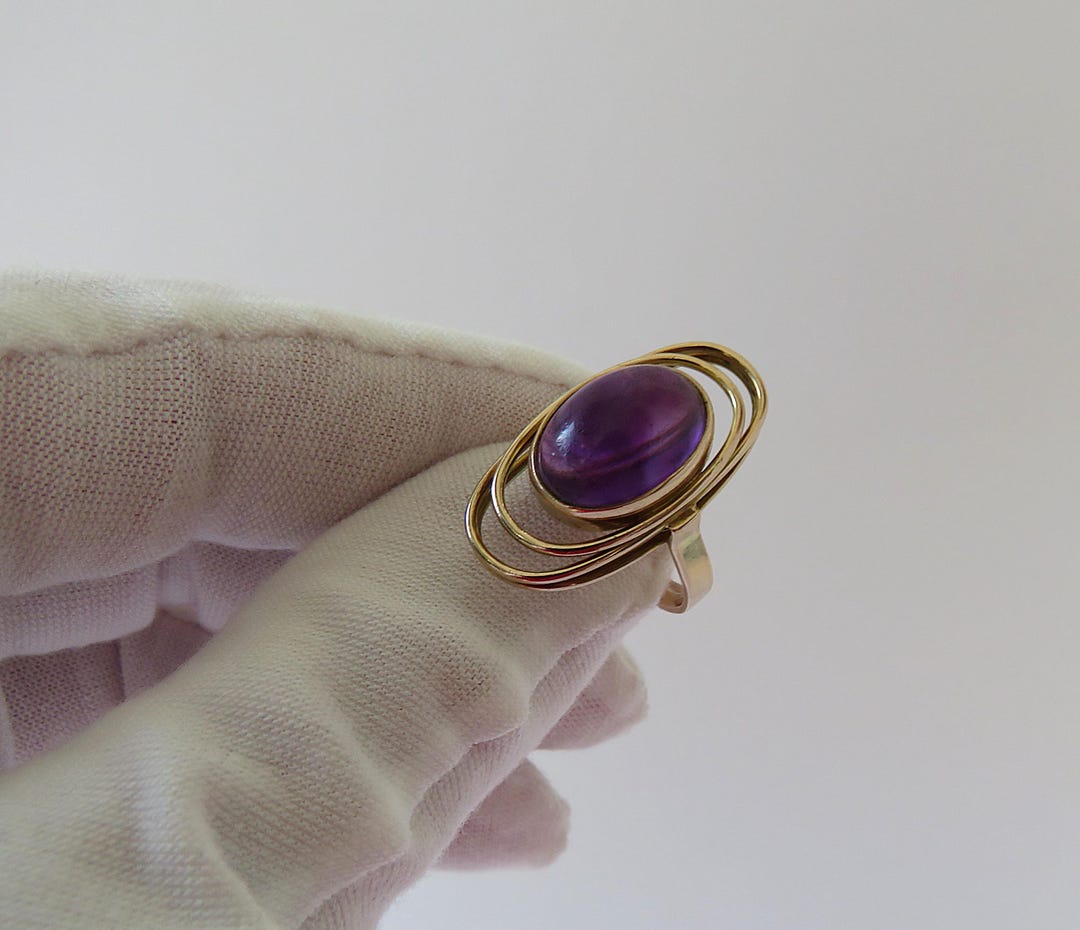 Vintage 333 (8K) Gold Ring, Yellow Gold + Cabochon-cut Amethyst, Size ...