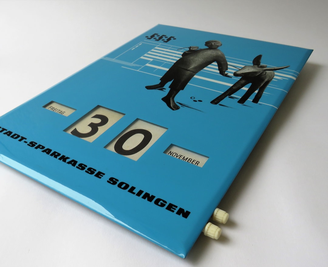 Vintage ewiger Kalender / Dauerkalender Sparkasse Solingen Drehkalender ...
