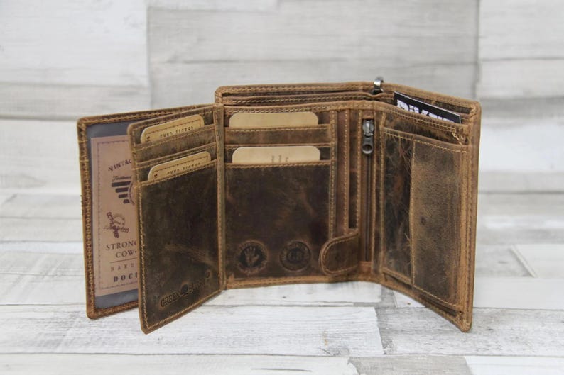 Men's Leather Wallet Skull Vintage - Genuine Leather Combination Wallet ...