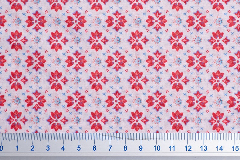 Fabric Floral Pattern Red Poplin Cotton Fabric Flowers Floral - Etsy
