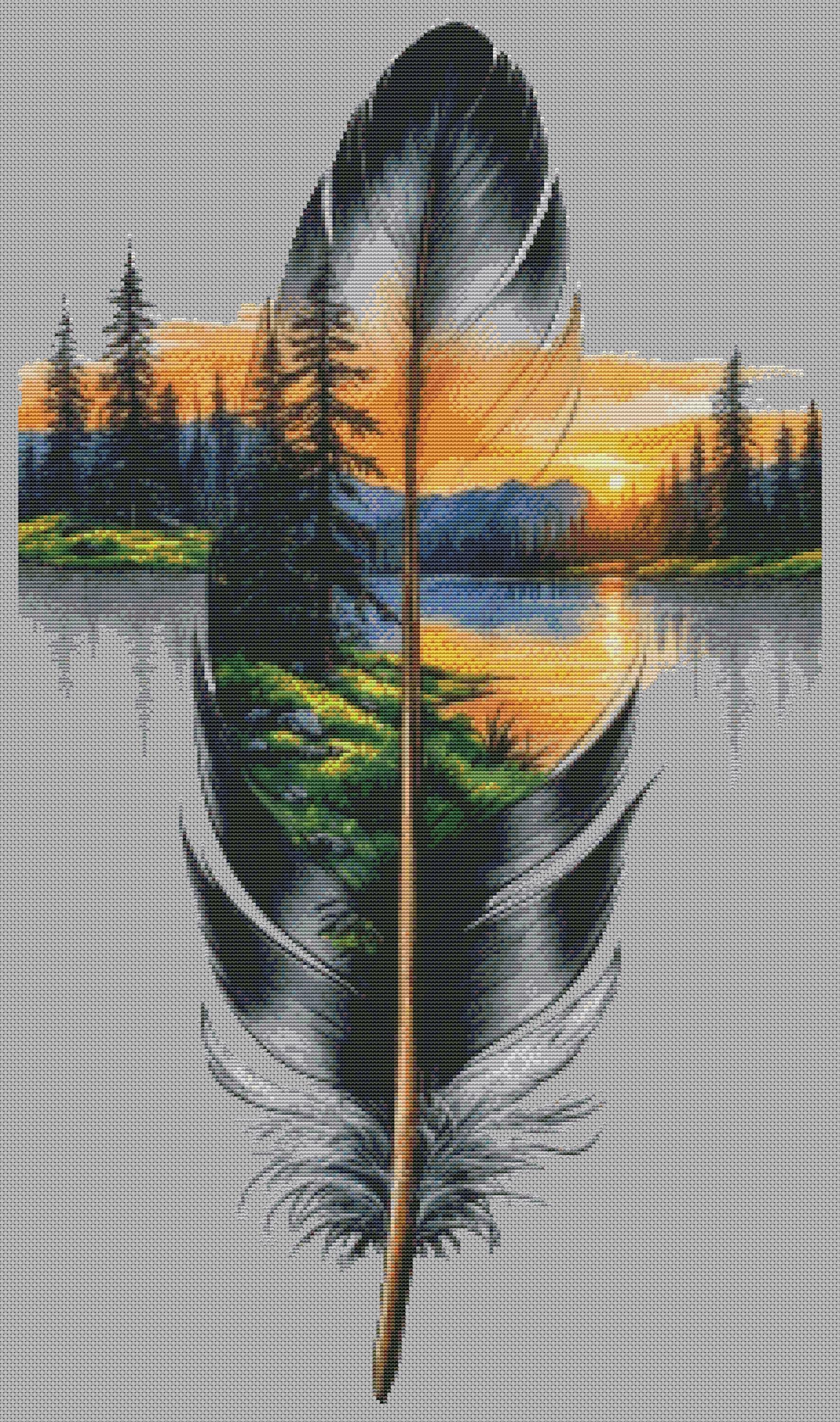 Feather Sunset Cross Stitch Pattern | Nature Landscape Inside Feather ...