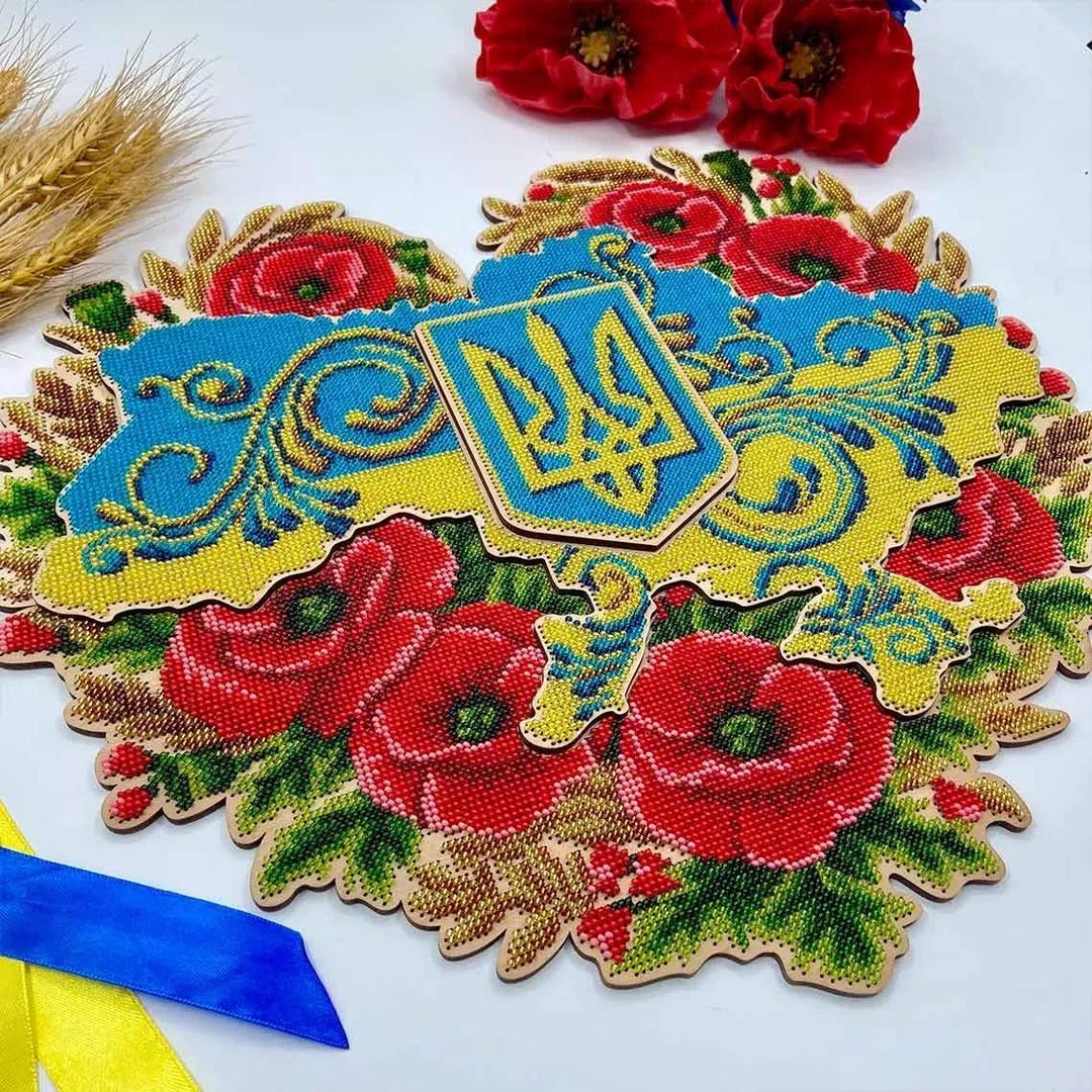 Bead Embroidery Kit "map of Ukraine" | DIY Ukrainian Flag With Poppies ...