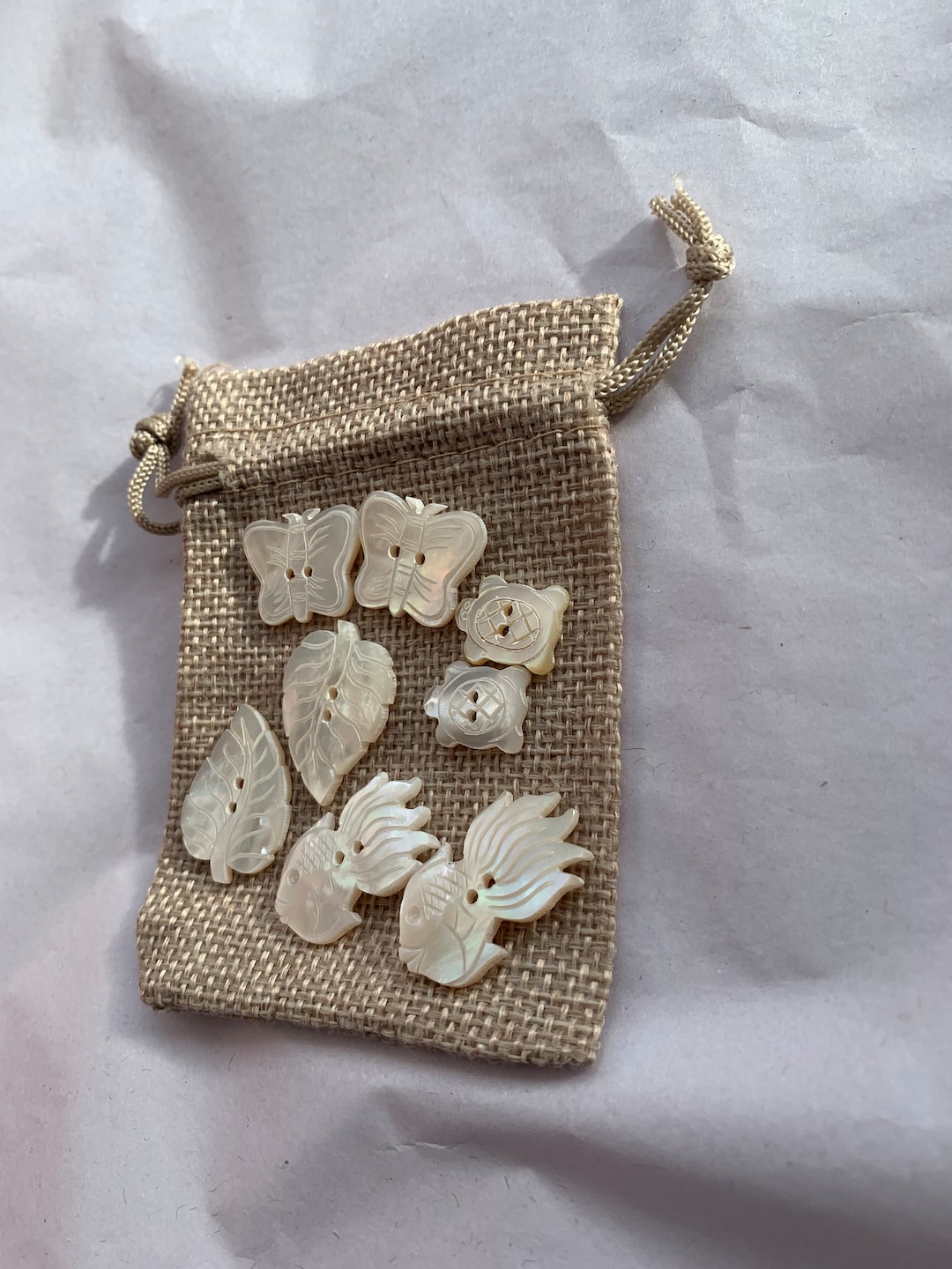 Mother of Pearl Rare Button Collection X8 Hand Carved Buttons Set ...