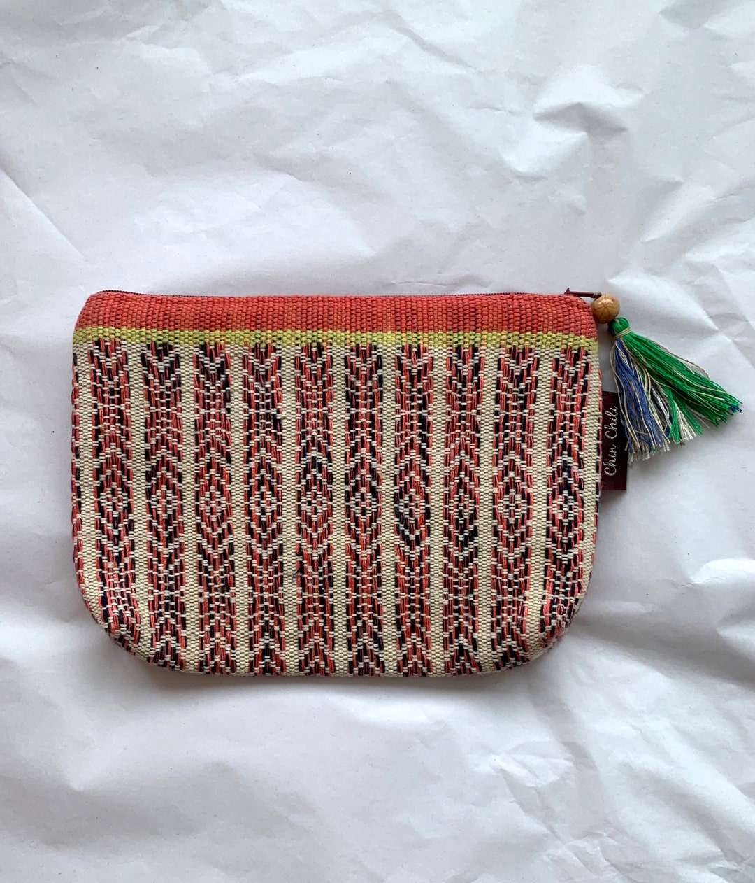 Handmade Chin Textile Makeup Bag: Coral Pink Zip Purse With Tassel - Etsy