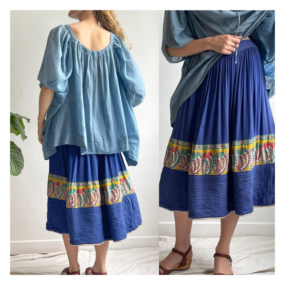 French Vintage Provencal 60’s 70’s Boho Folk Midi Skirt Peasant Skirt ...