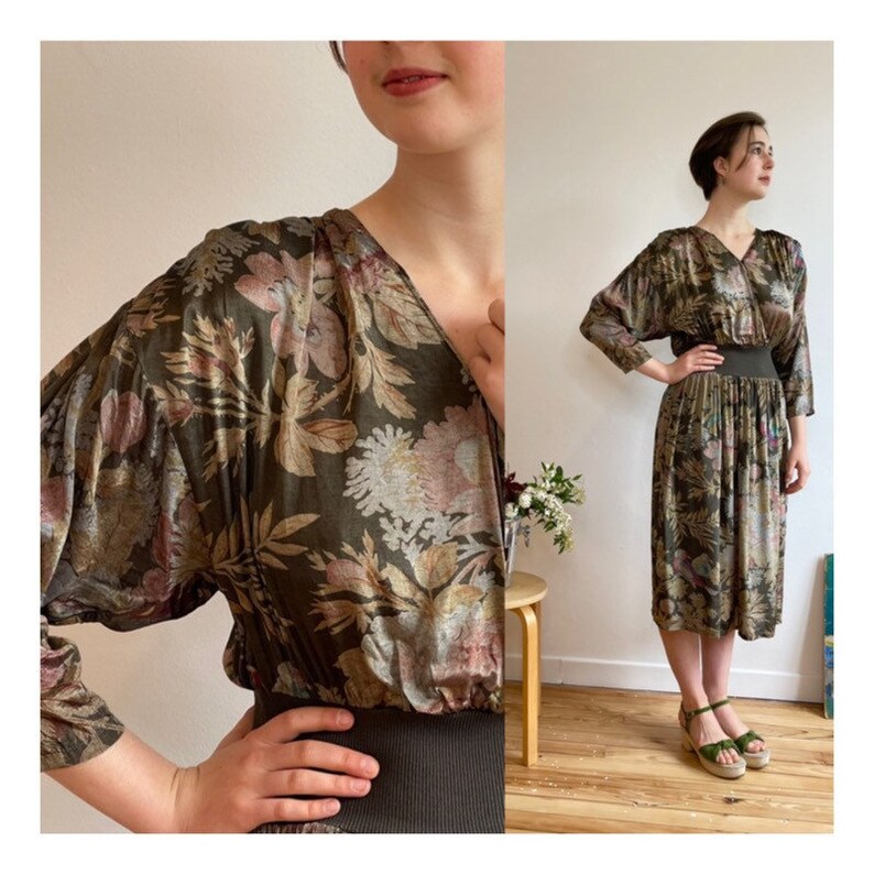 Vintage rene Derhy Paris 1980s Khaki Botanical Bird Print Sundress ...