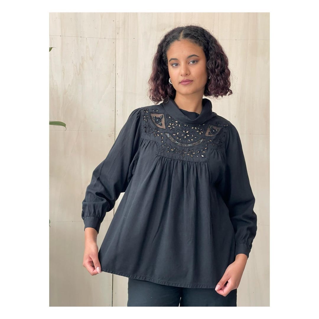 Vintage Rene Derhy Paris 1970’s Black Beaded Broderie Anglais Smock ...