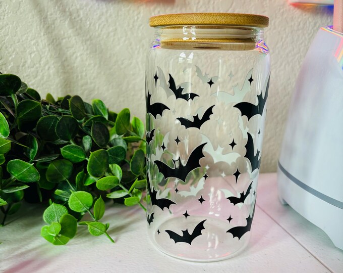 Bats Glass Cup, Bats Halloween Glass Cup, Spooky Glass Cup, Coffee Cups ...