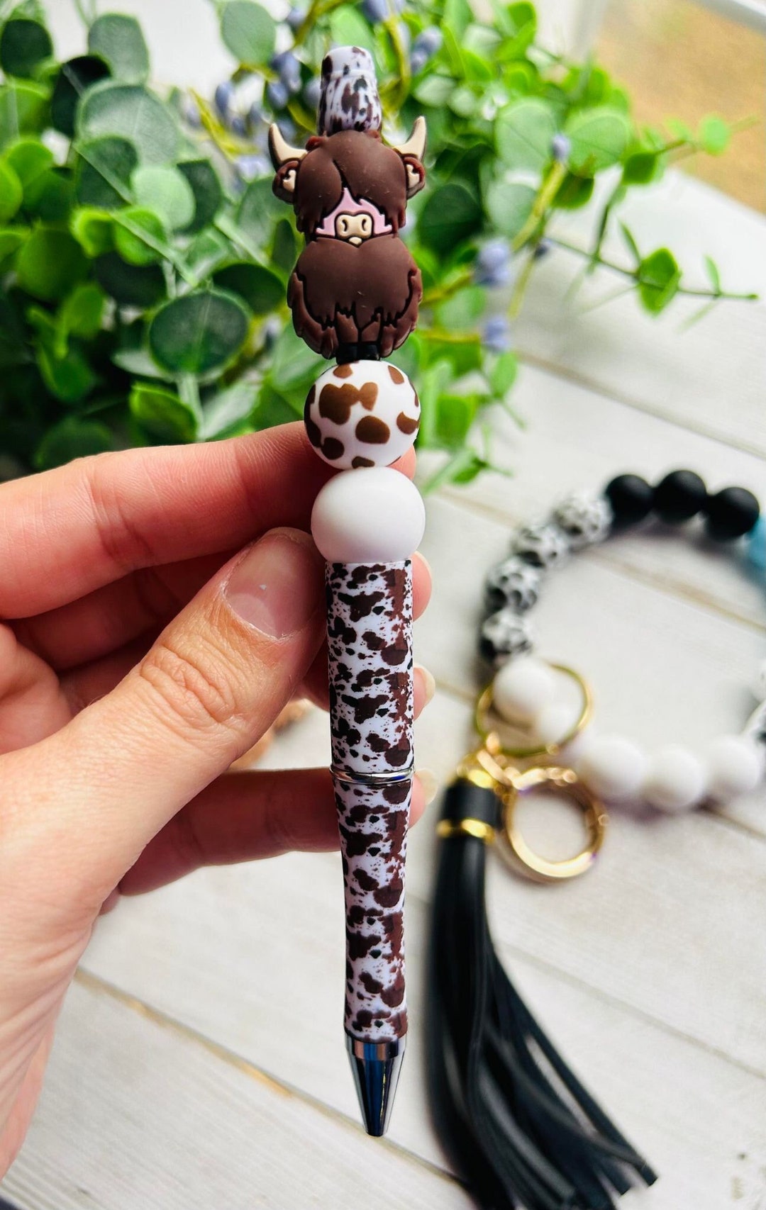 Highland Cow Pen, Custom Bead Pen, Cow Print, Writing, Stocking ...