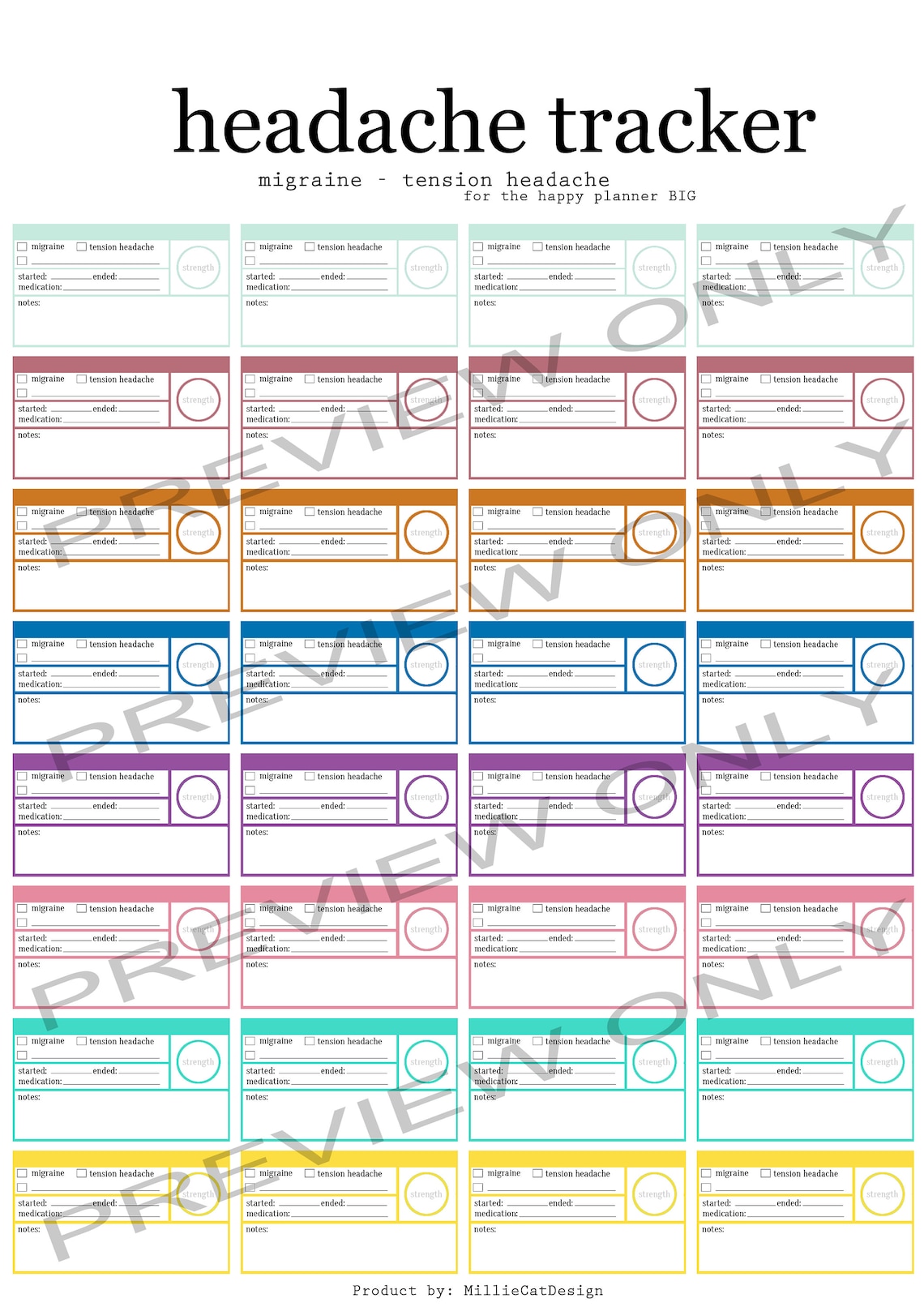 Headache Tracker / Migraine Tracker - Happy Planner BIG - PRINTABLE - Etsy