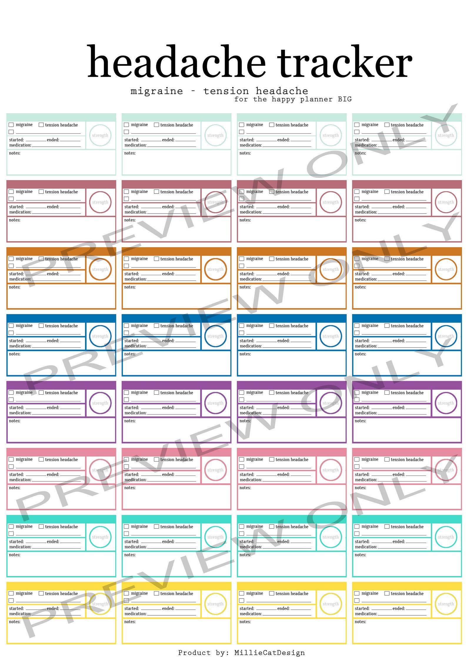 Headache Tracker / Migraine Tracker - Happy Planner BIG - PRINTABLE - Etsy