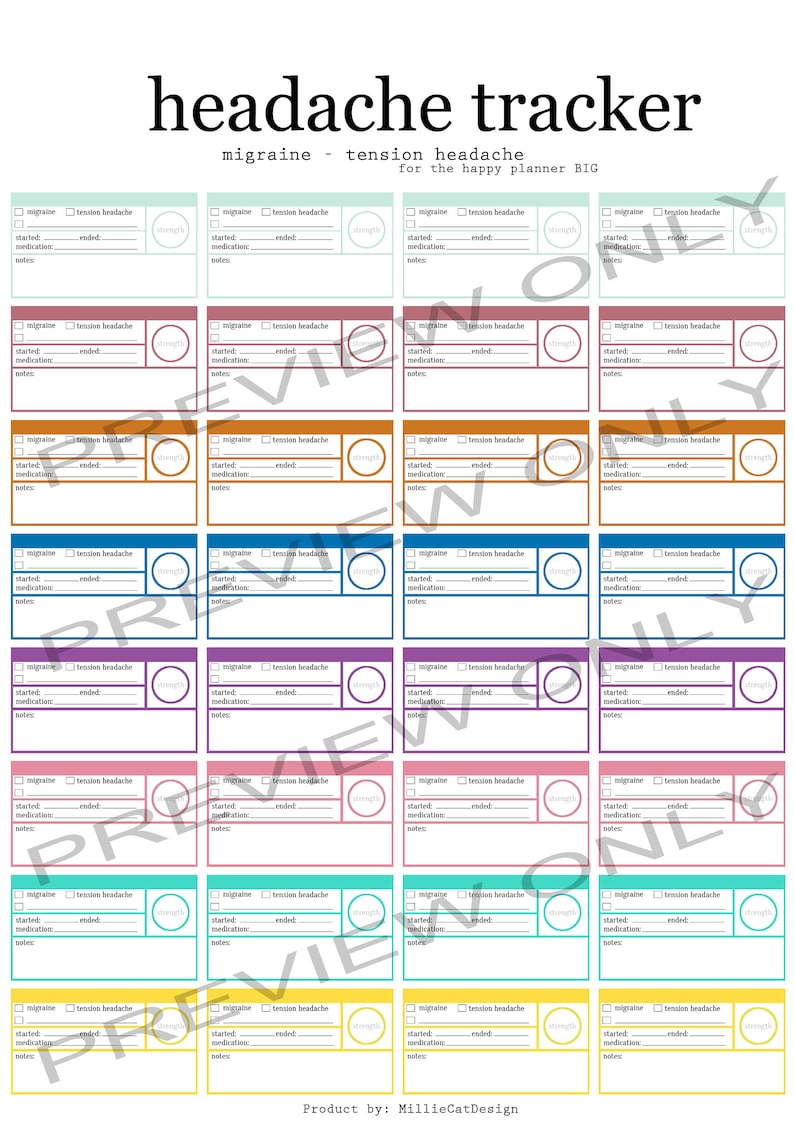 Headache Tracker / Migraine Tracker - Happy Planner BIG - PRINTABLE - Etsy