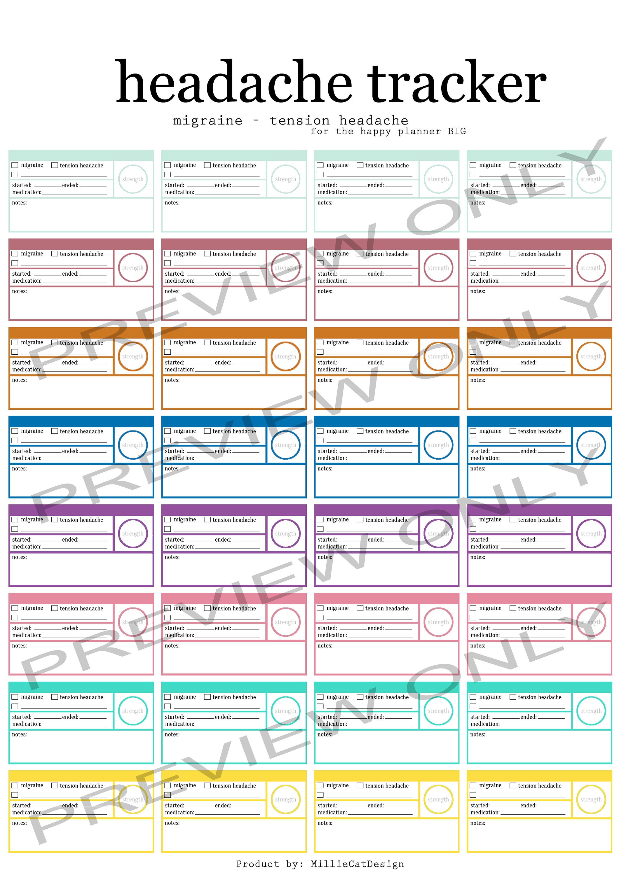 Headache Tracker / Migraine Tracker - Happy Planner BIG - PRINTABLE - Etsy