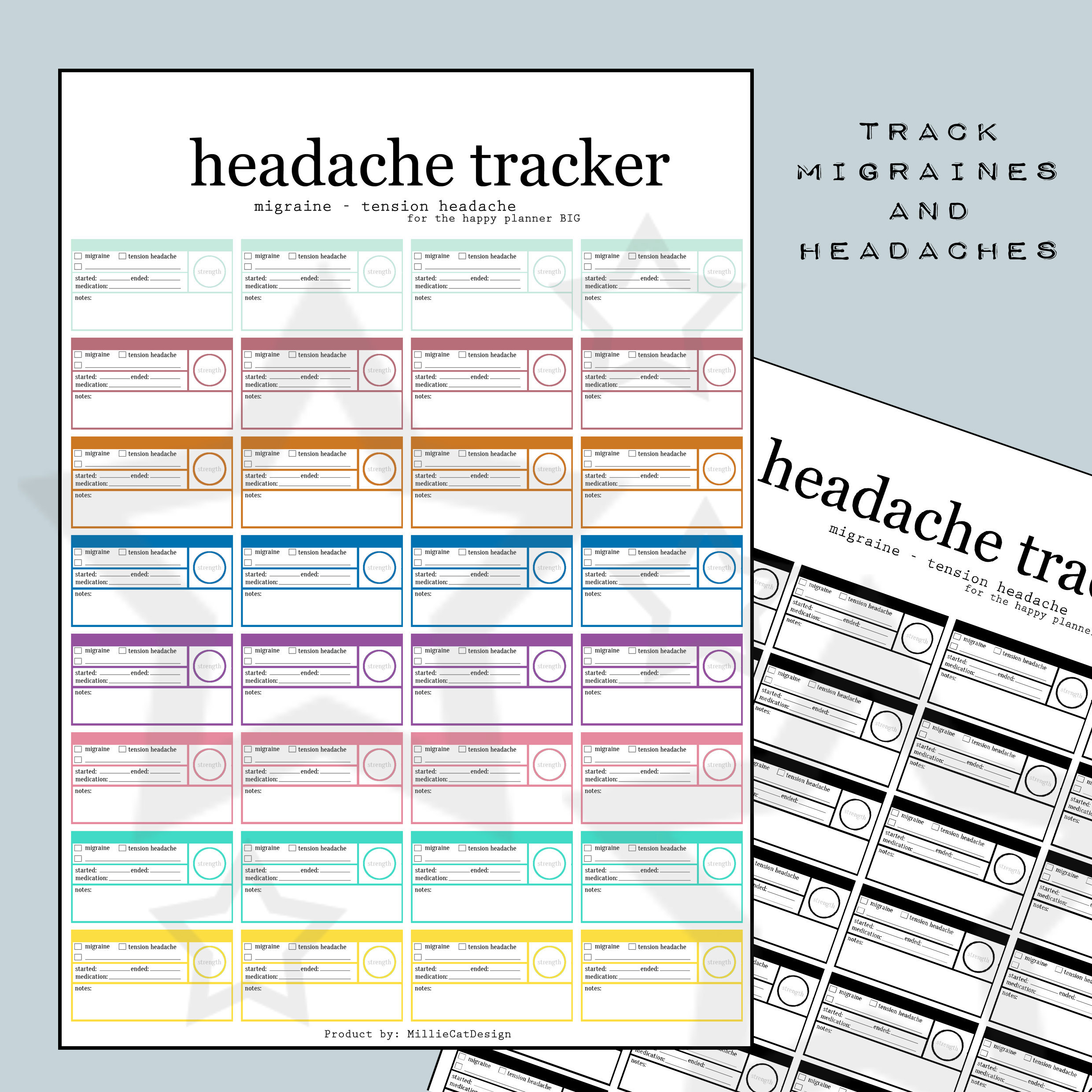 Headache Tracker / Migraine Tracker - Happy Planner BIG - PRINTABLE - Etsy