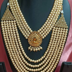 Gold Plated Indian Traditional Wedding Dulha Mala Groom Pearl Necklace ...